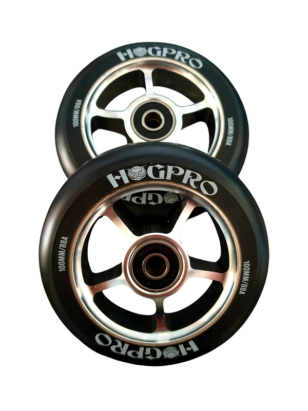 HogPro wheels - 100mm - Black on silver metal core – HogPro Scooters